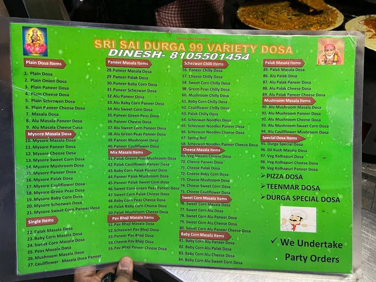 Menu at 99 Varieties Dosa, Bengaluru, 727