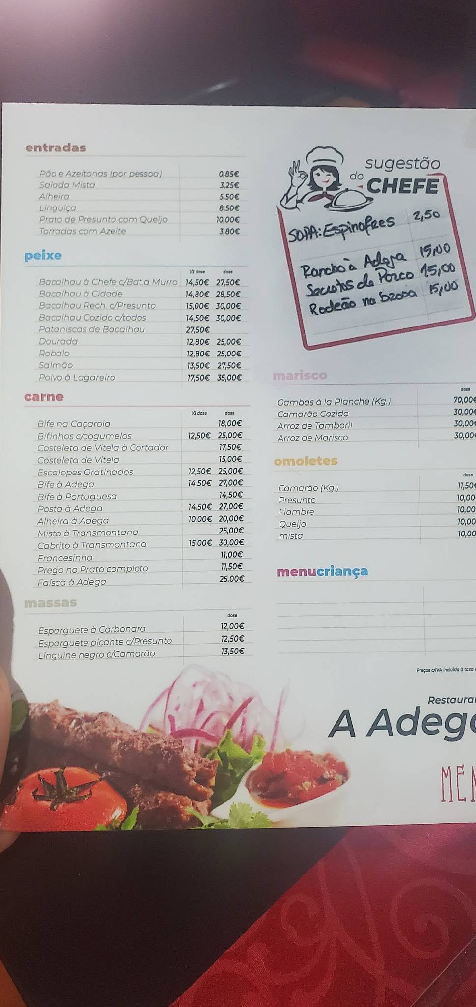 Menu em A Adega restaurante, Mirandela