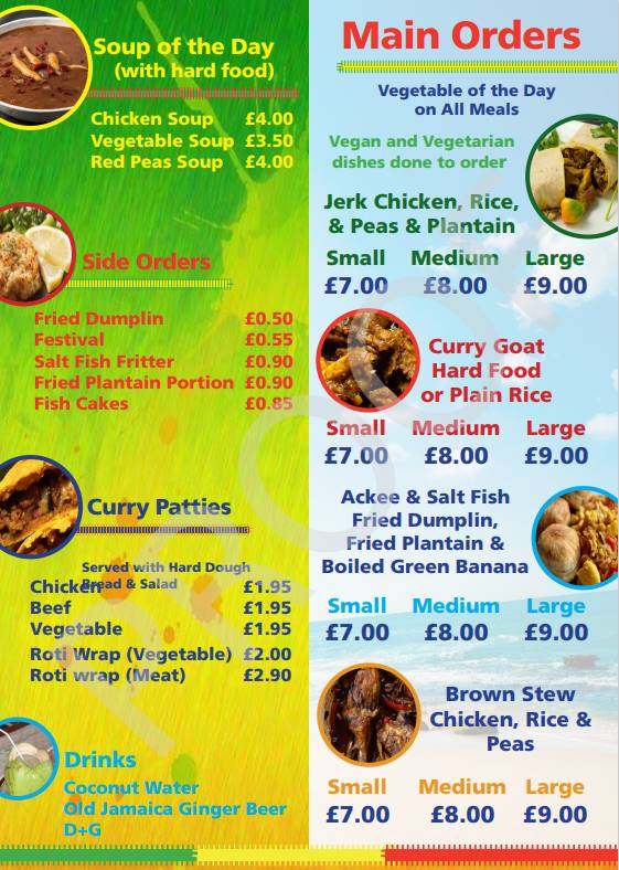 Menu at A Taste of the Caribbean restaurant, Telford