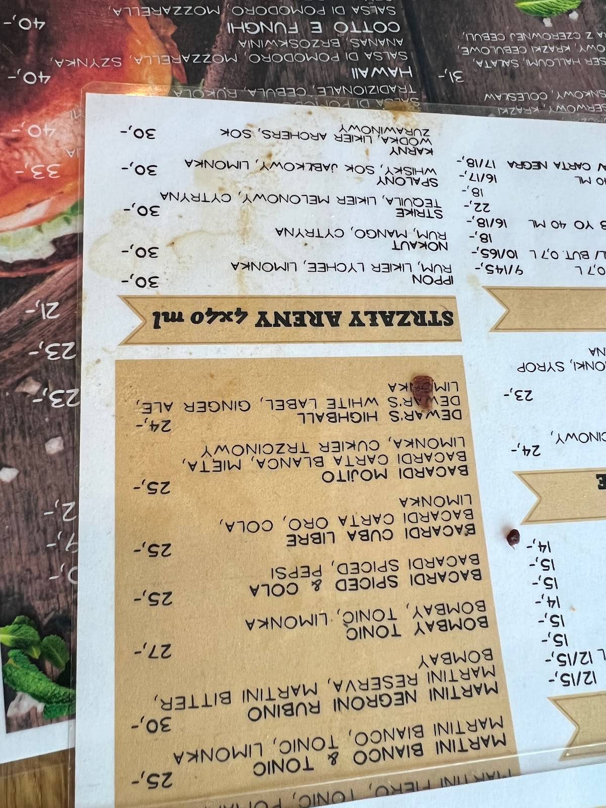 Menu at ARENA Restaurant Grupa TB, Warsaw