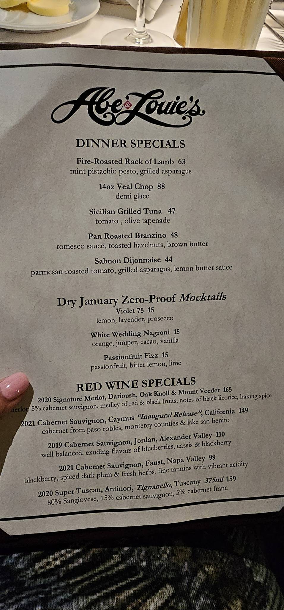 Menu at Abe & Louie's steakhouse, Boca Raton, Glades Rd