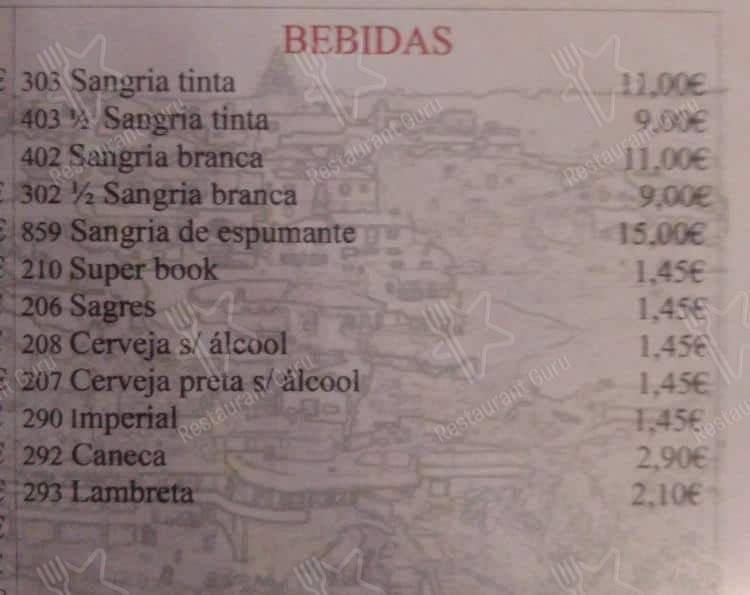 Menu at Adega das Azenhas restaurant, Sintra