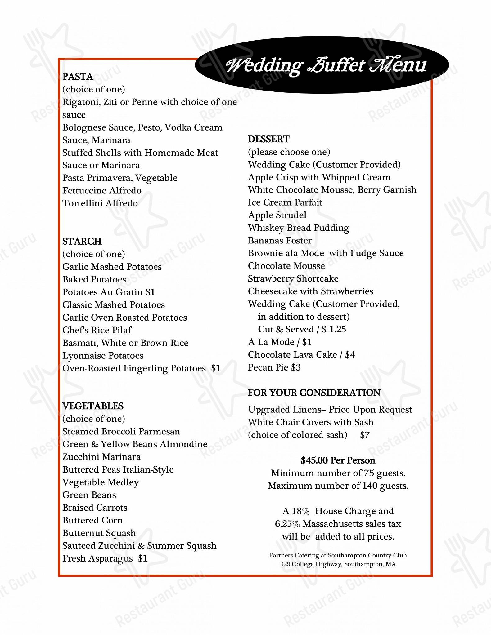 Menu at Partners Restaurant & Catering, Agawam