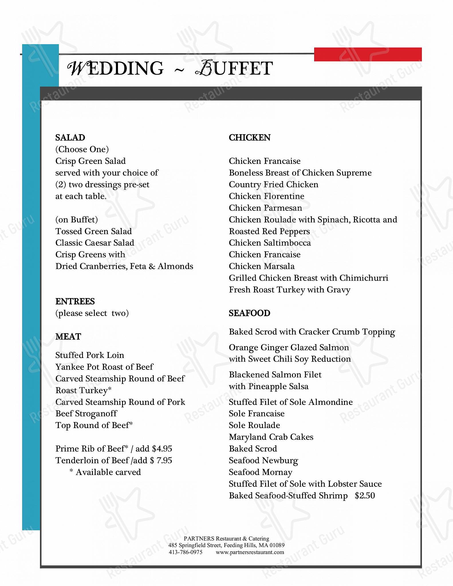 Menu at Partners Restaurant & Catering, Agawam