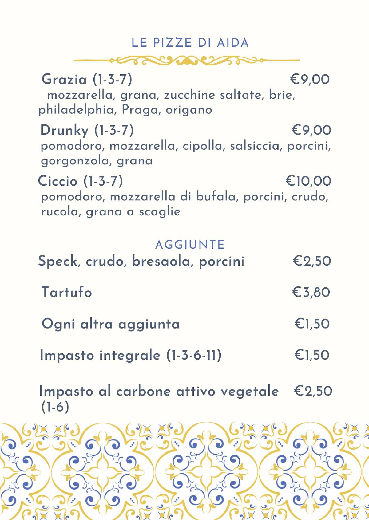 Speisekarte von Aida restaurant &pizza, Zevio