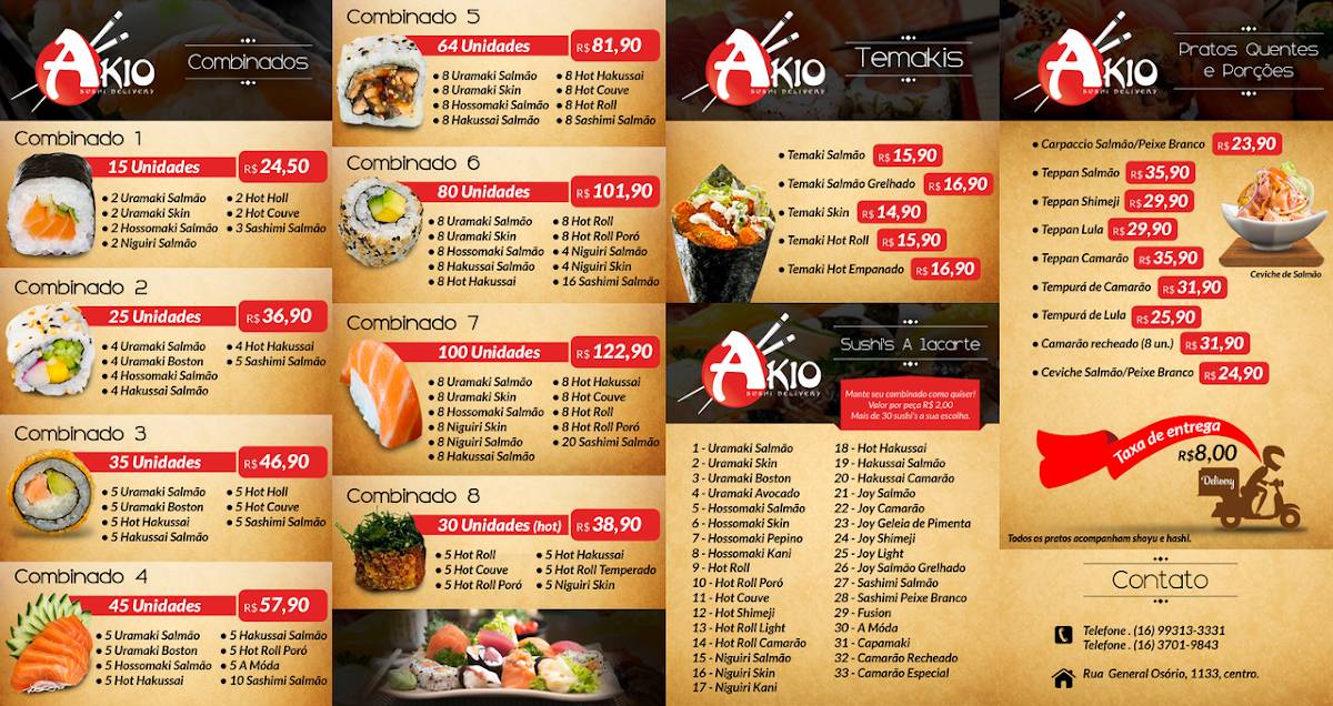 Menu em Akio Sushi bar, Franca
