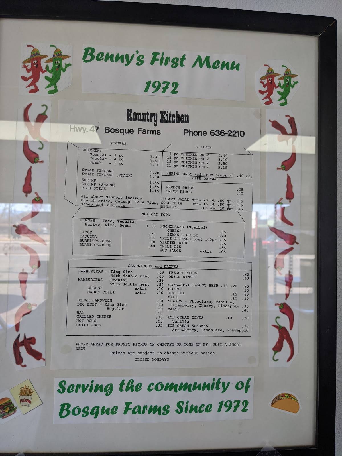 Menu at Benny's restaurant, Bosque Farms