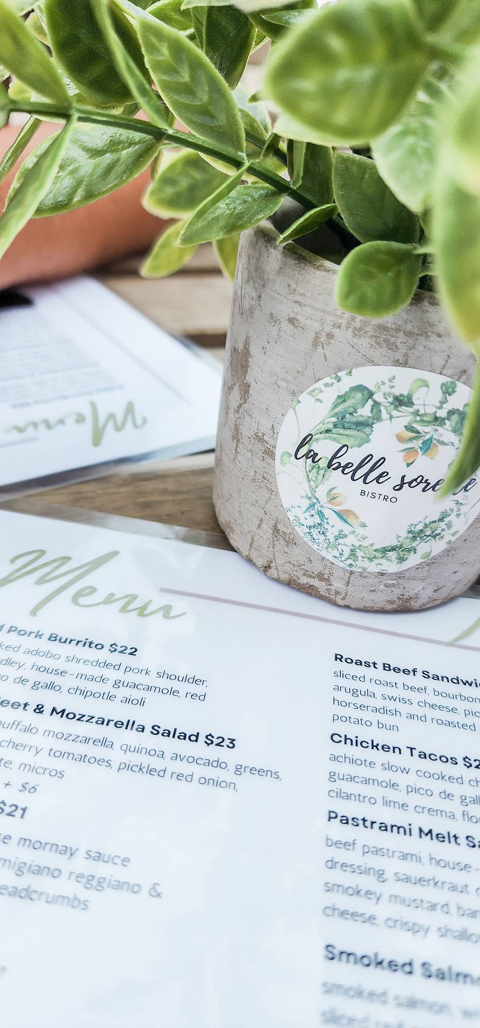 Menu at la belle sorelle bistro restaurant, Alexandria