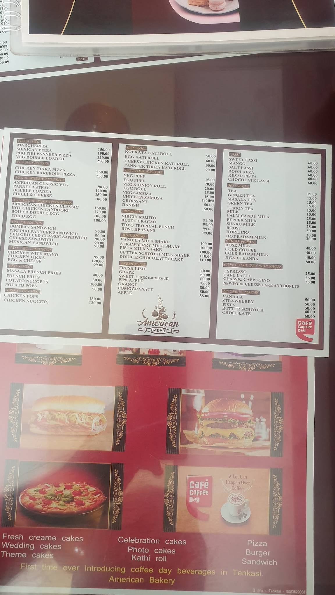 Menu at American Bakery and cafe, Tenkasi