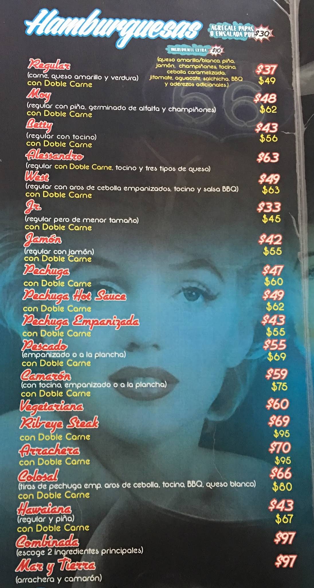 Carta del restaurante Amerix Burger Trojes, Aguascalientes