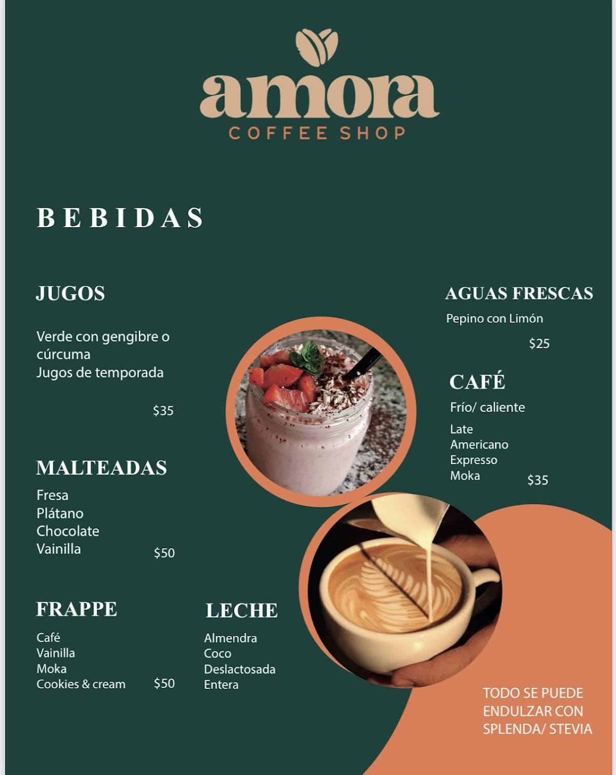 Menu at Amora Coffee Shop pub & bar, Tanhuato de Guerrero
