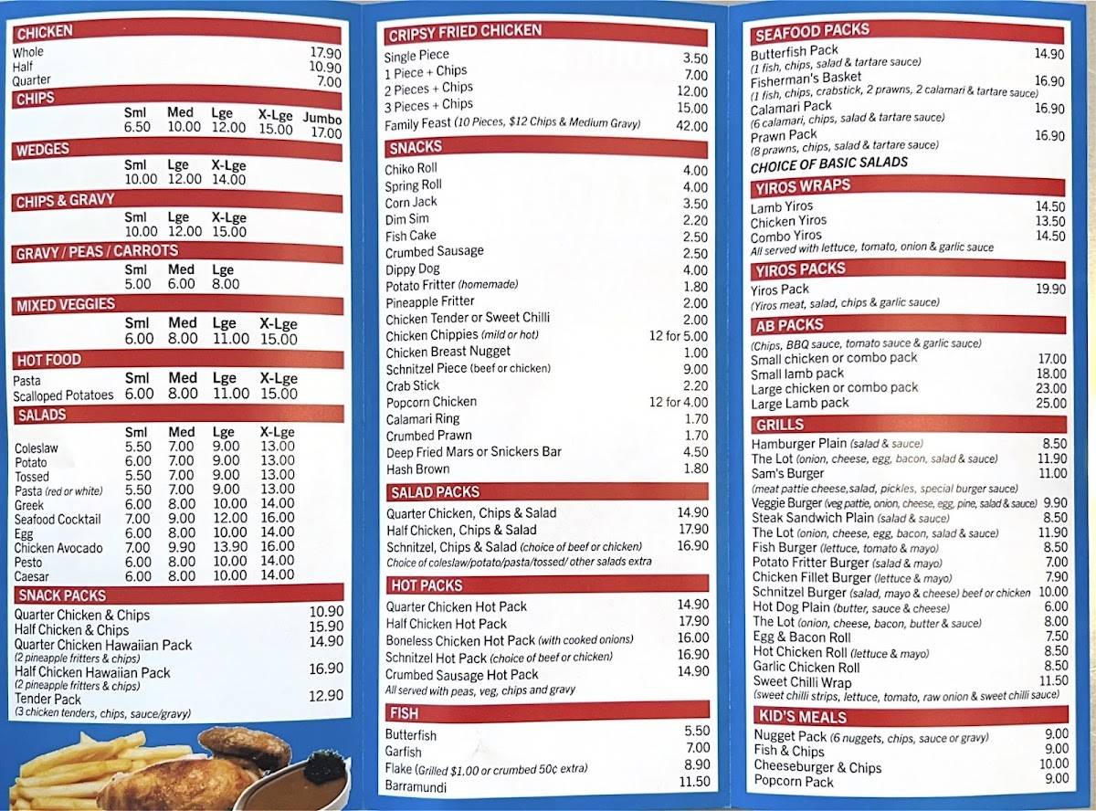 Menu at Angle Vale Chicken & Seafood fast food, Angle Vale