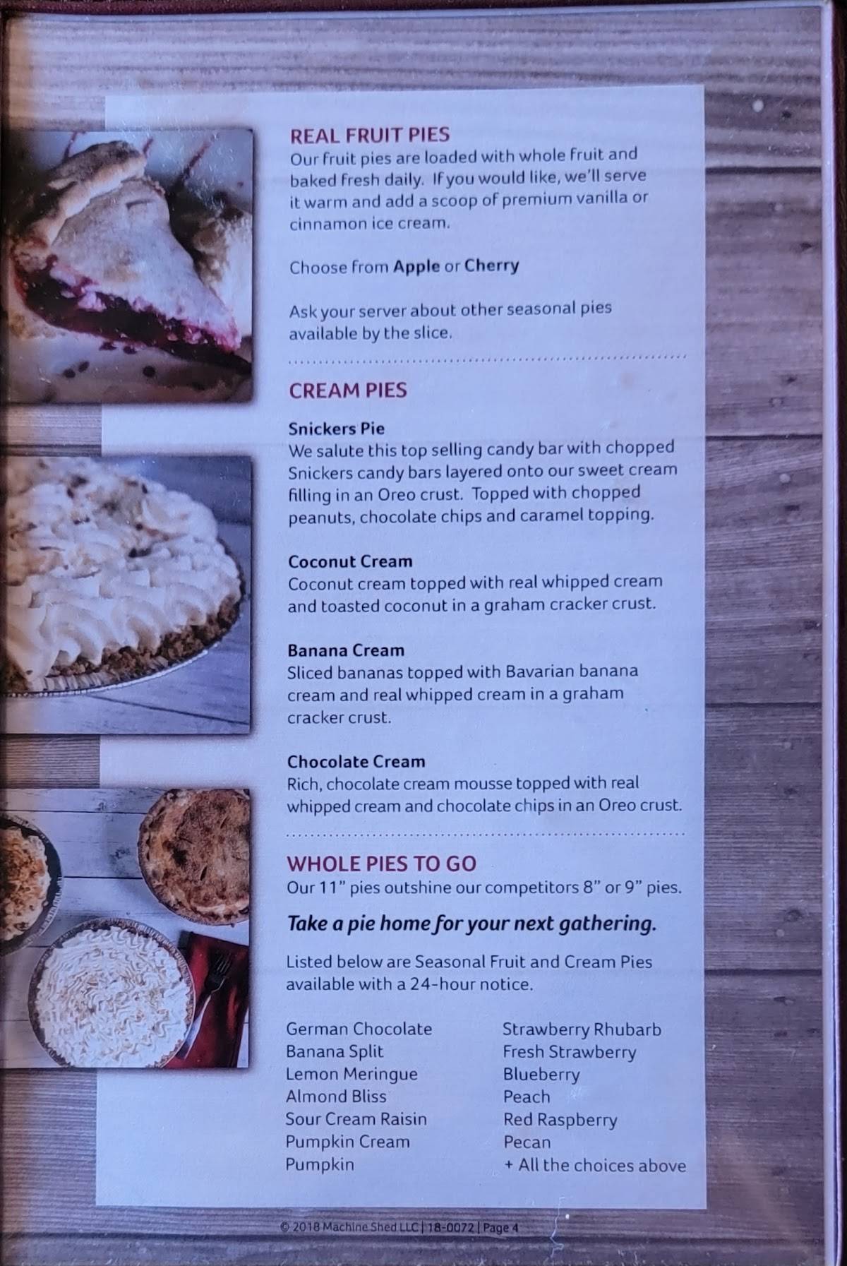 Menu at Machine Shed Restaurant Appleton, Appleton