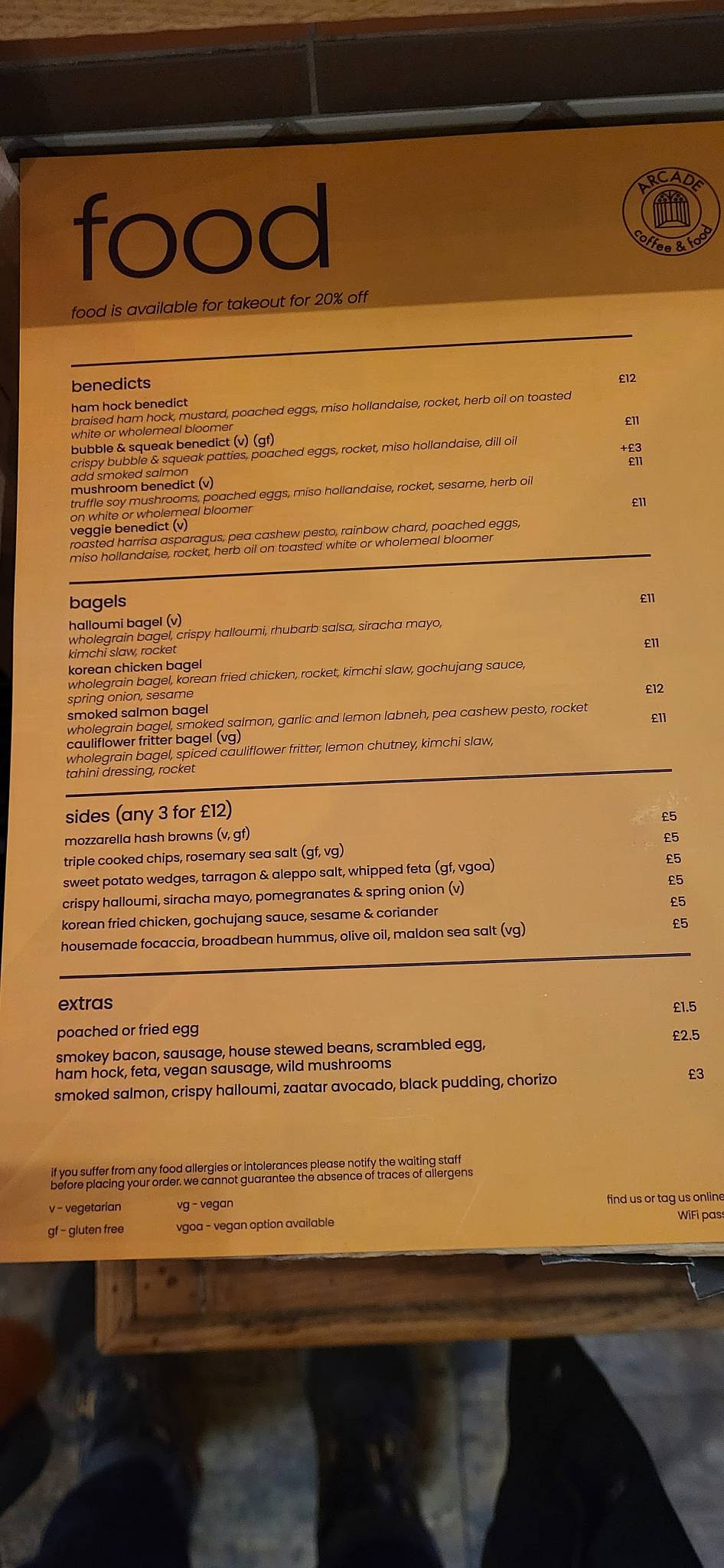 Menu at Arcade Coffee & Food cafe, Huddersfield