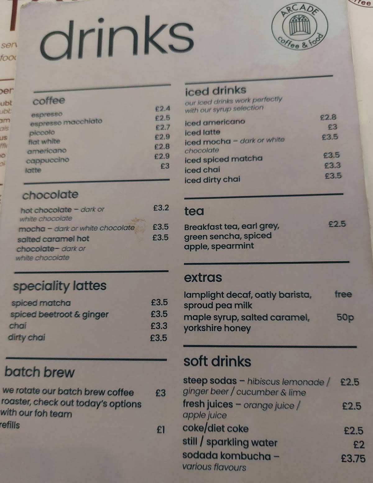 Menu at Arcade Coffee & Food cafe, Huddersfield