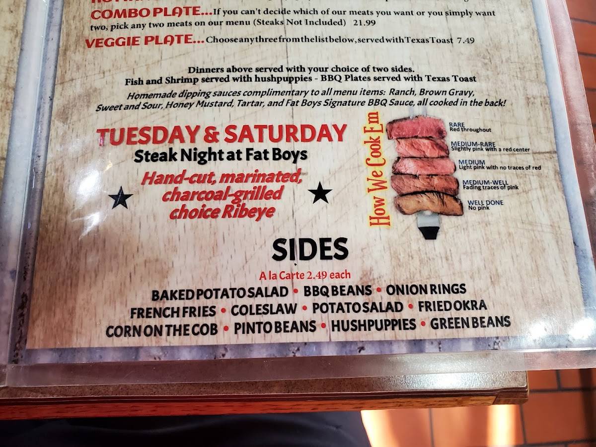 Menu at Fat Boys BBQ, Caddo Valley