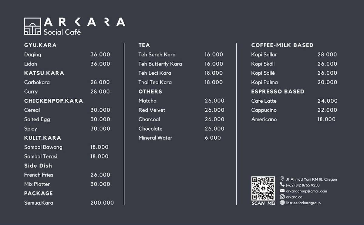 Menu at Arkara Social Café, Cilegon