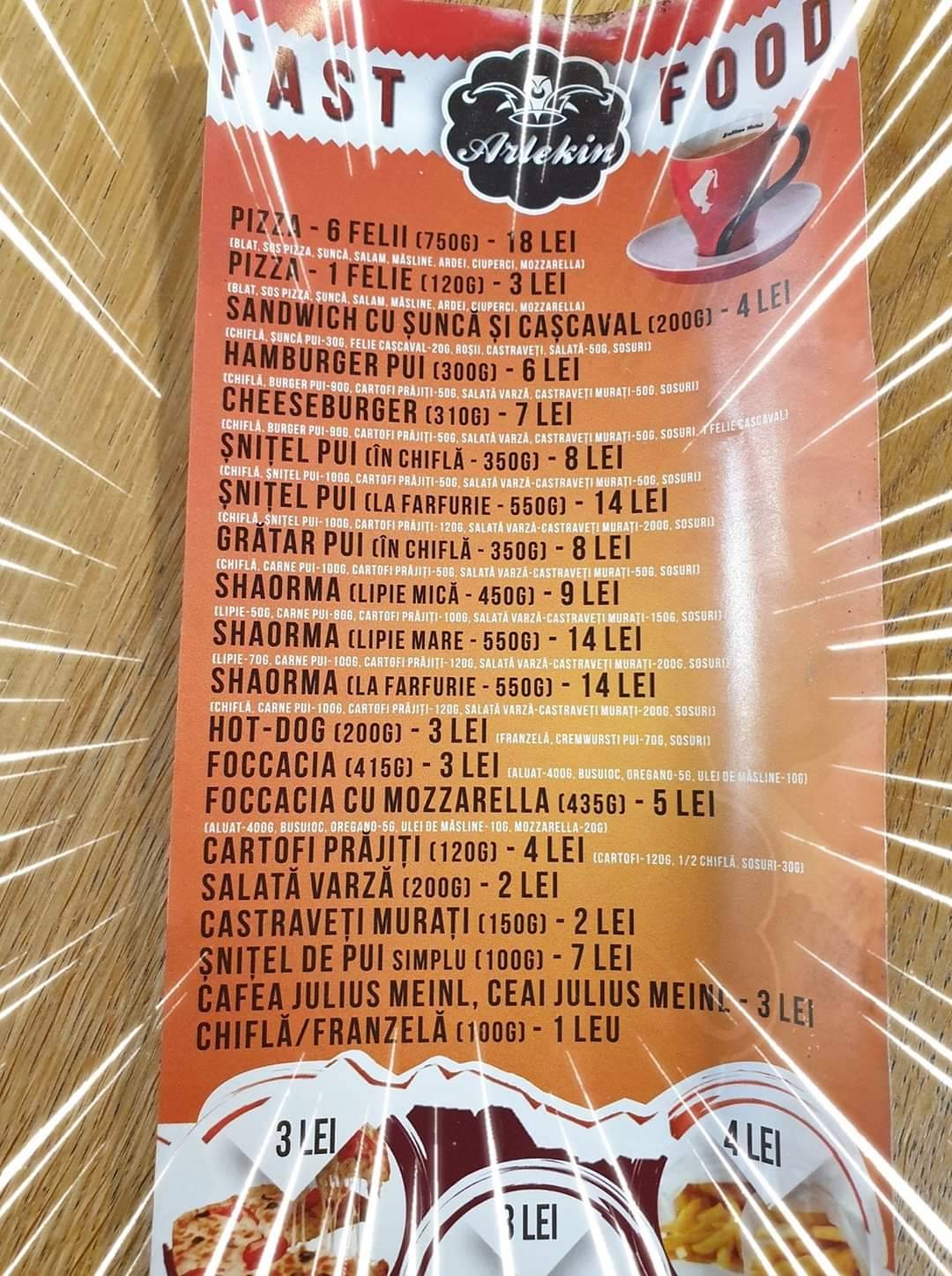 Menu at Arlekin, Roman