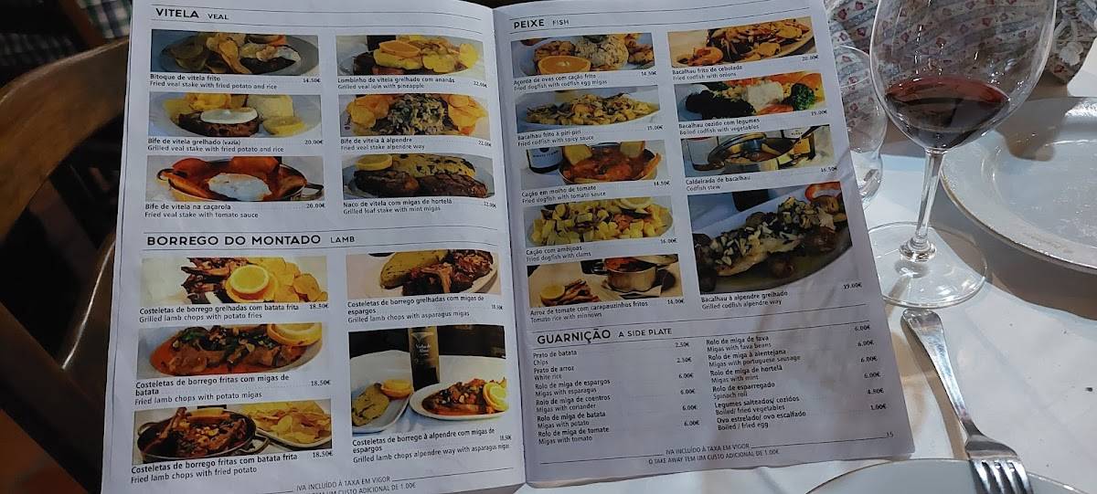 Menu at O Alpendre restaurant, Arraiolos