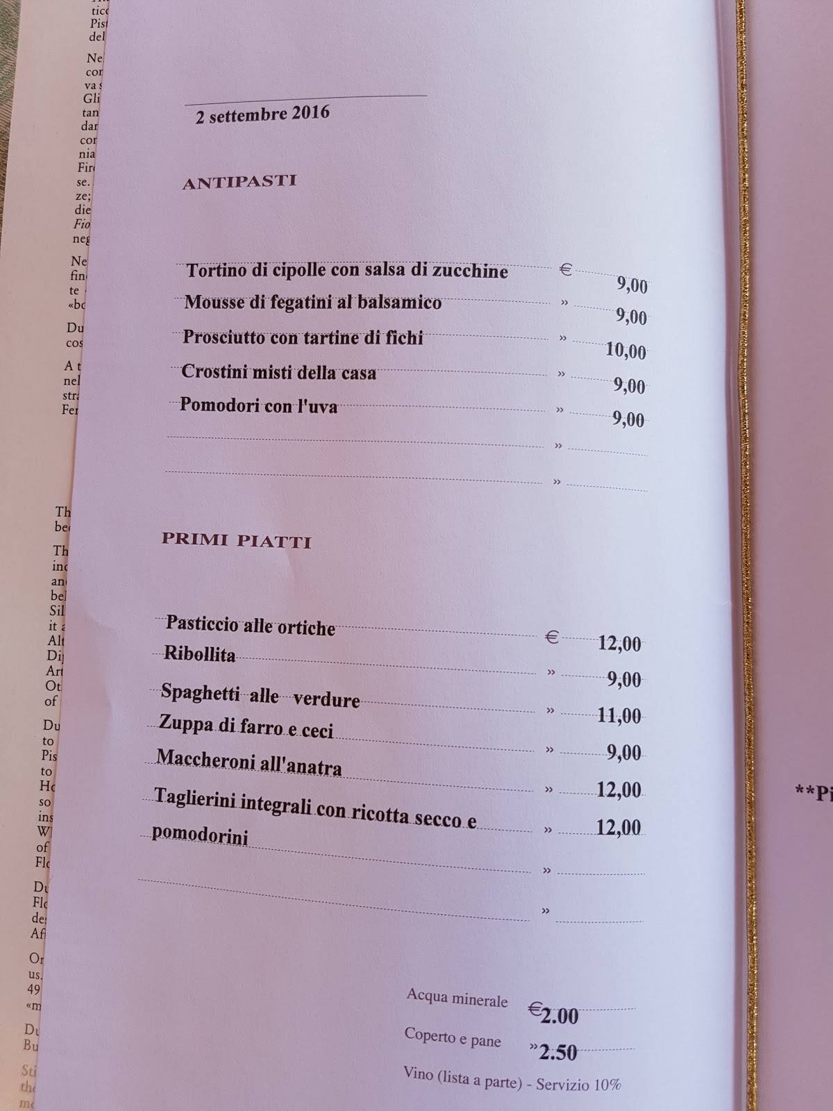 Speisekarte von Da Delfina restaurant, Artimino