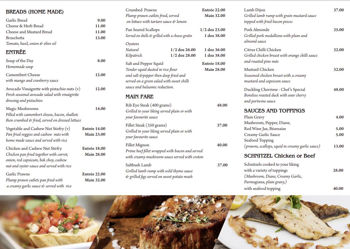 Menu at Ashley's Restaurant, Renmark