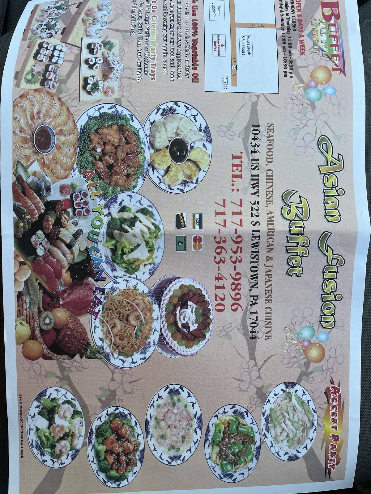 Menu at Asian Fusion Buffet restaurant, Lewistown