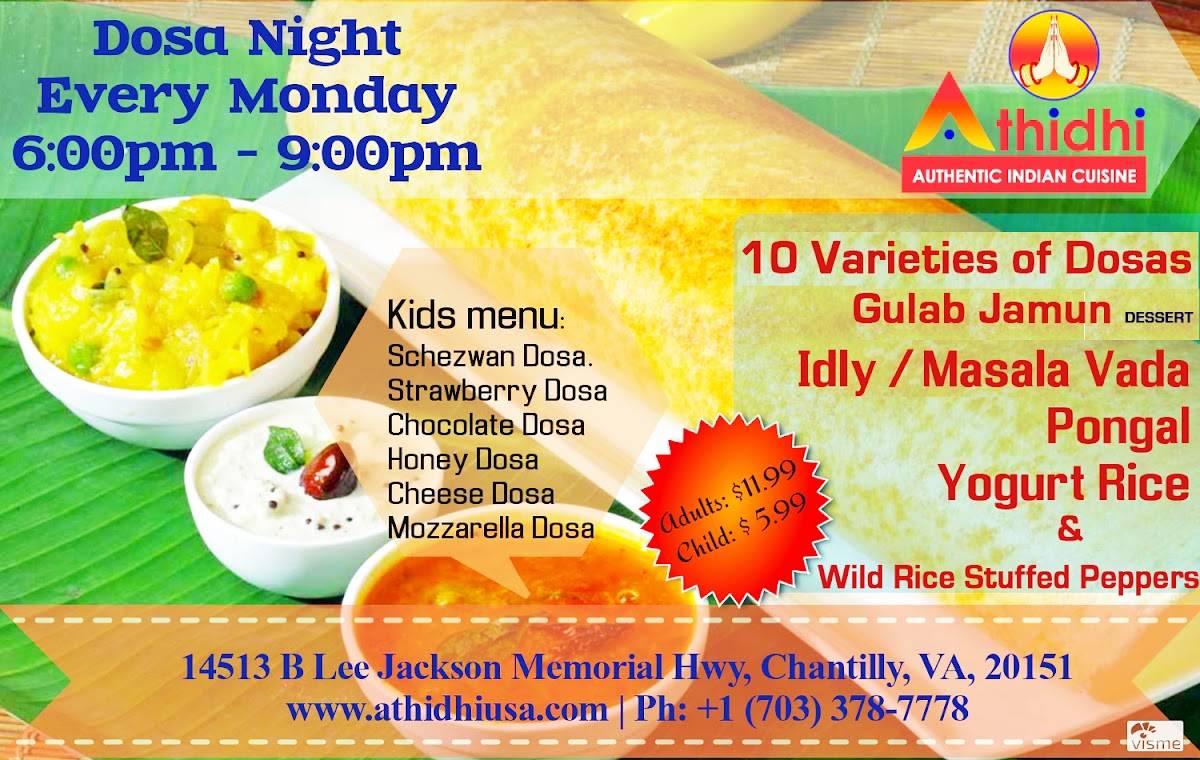 Menu at Athidhi Authentic Indian Cuisine & Banquets restaurant, Chantilly