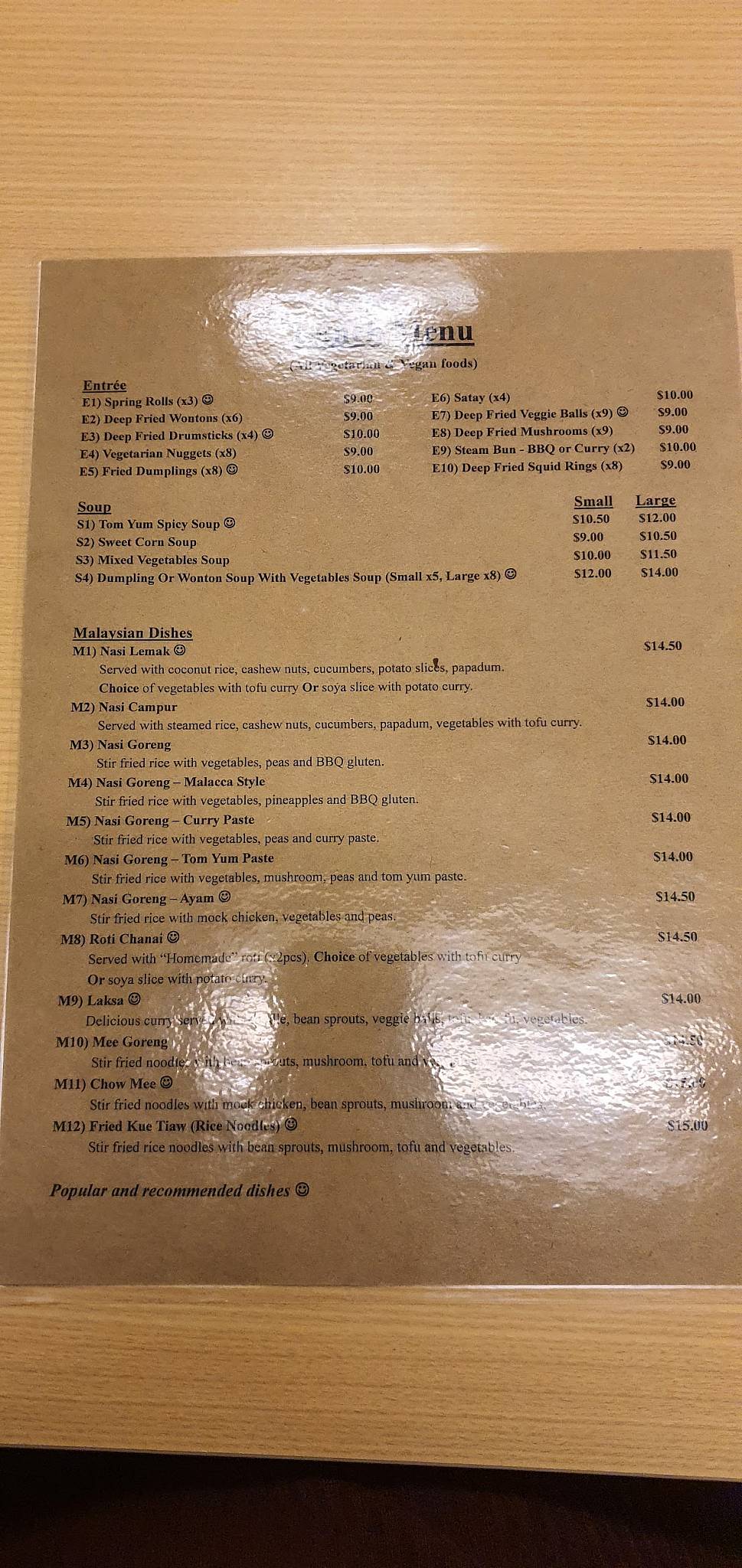 Menu at Aunty Mena's Vegetarian Restaurant & Cafe, Wellington