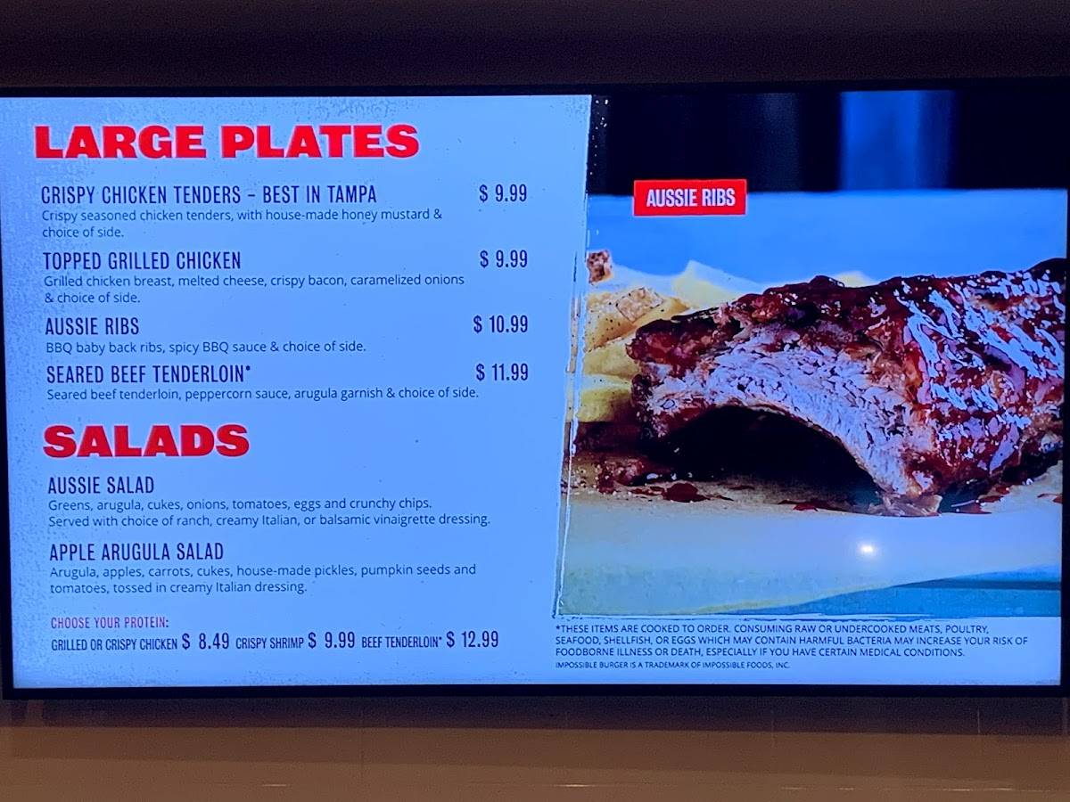 Menu at Aussie Grill restaurant, Lutz, Sierra Center Blvd