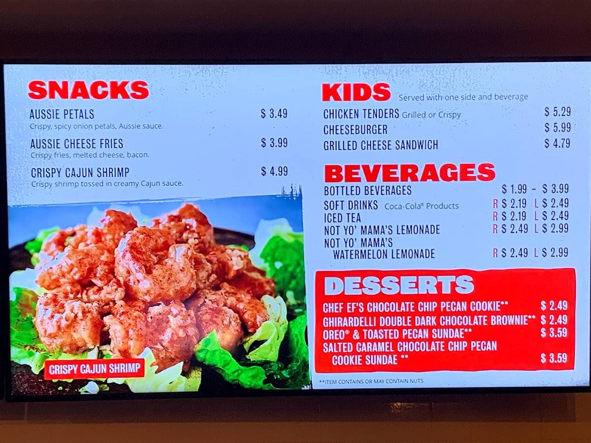 Menu at Aussie Grill restaurant, Lutz, Sierra Center Blvd