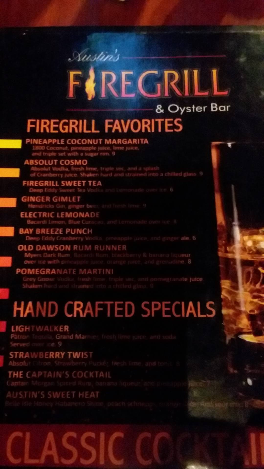 Menu at Austin's Firegrill & Oyster Bar, Albany