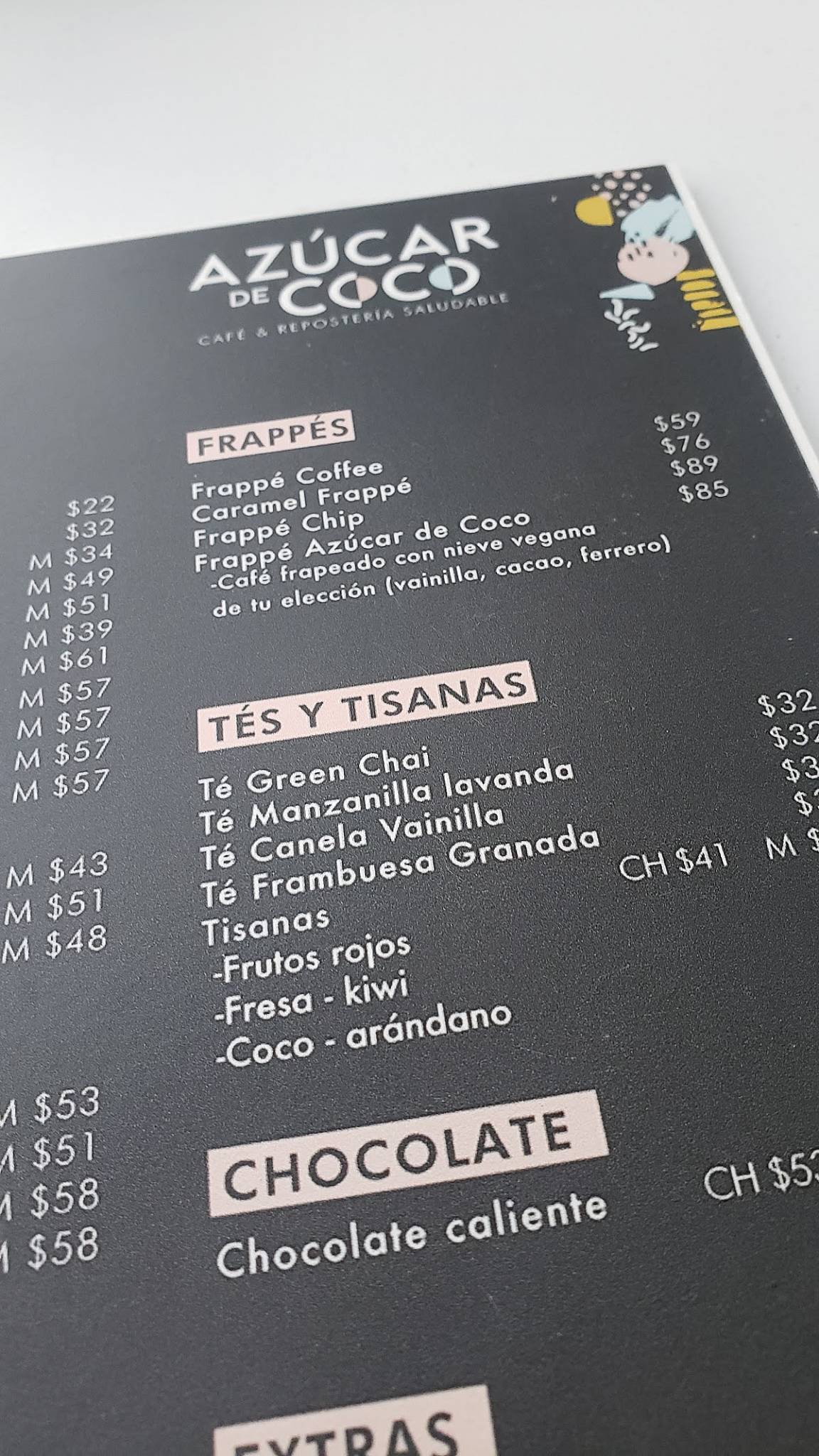 Carta de cafetería Azucar de coco, Zamora