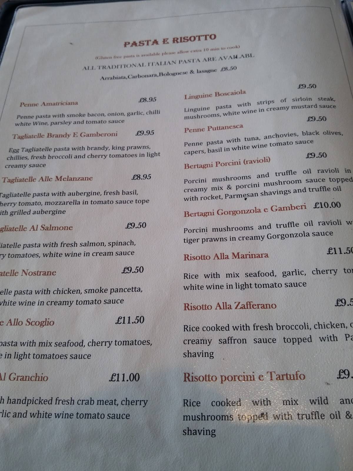 Menu at Azzurro restaurant, London, 255 Eltham High St