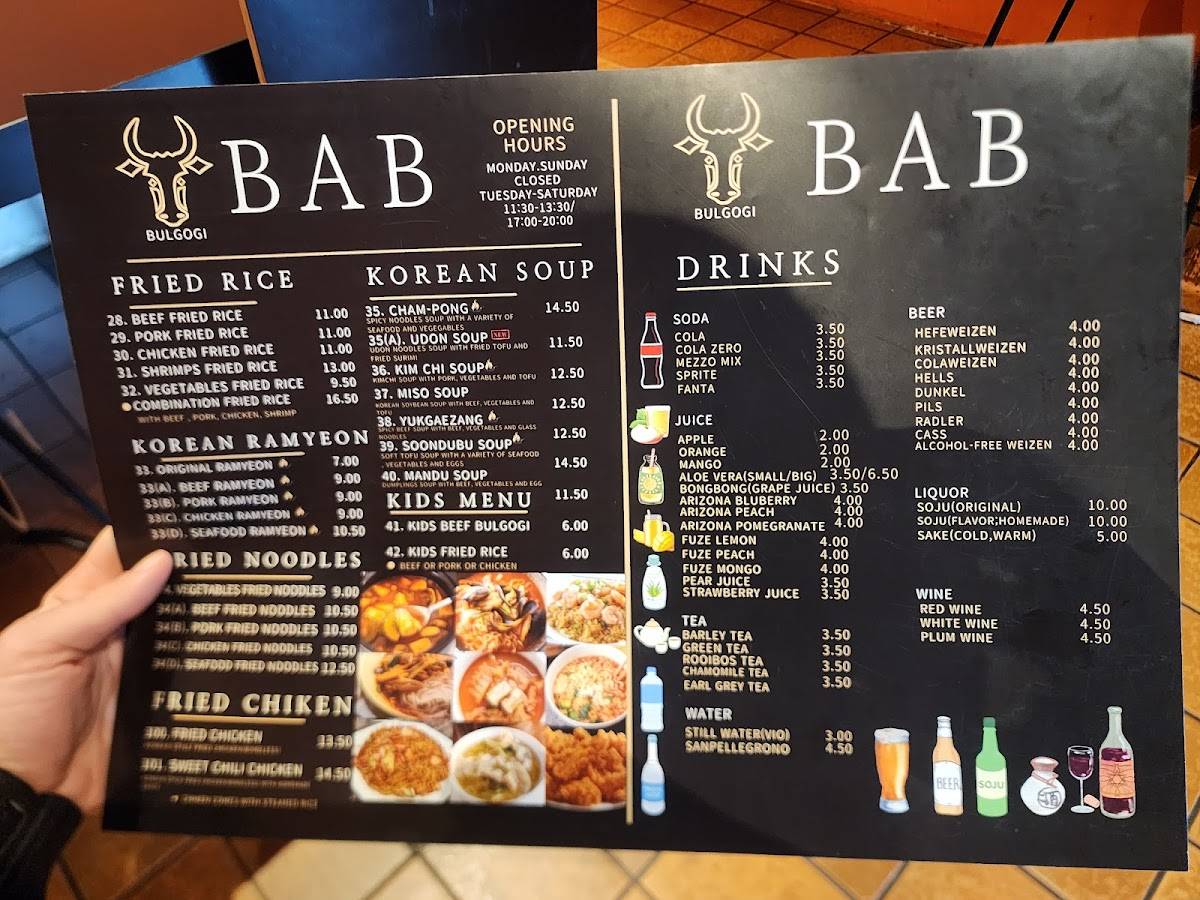 Menu at BAB Korean Restaurant, Grafenwöhr