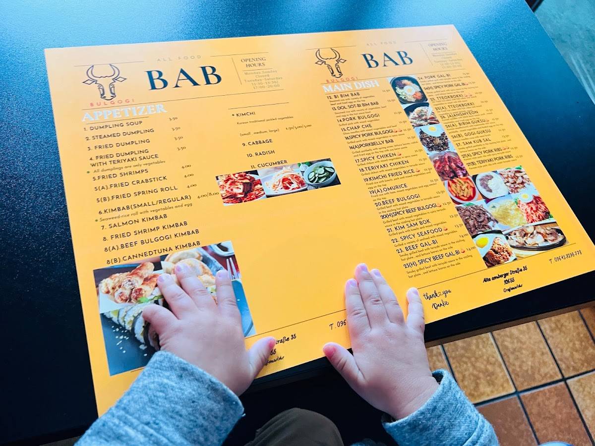 Menu at BAB Korean Restaurant, Grafenwöhr