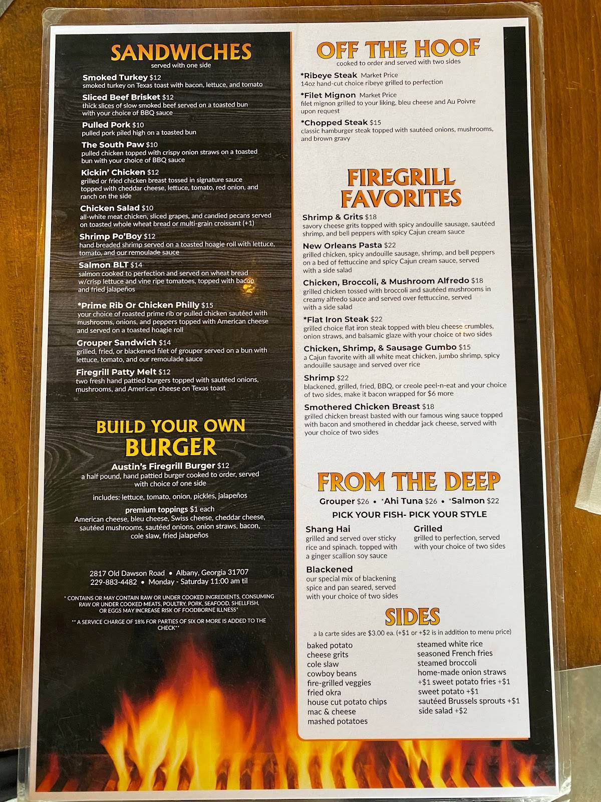Menu at Austin's Firegrill & Oyster Bar, Albany