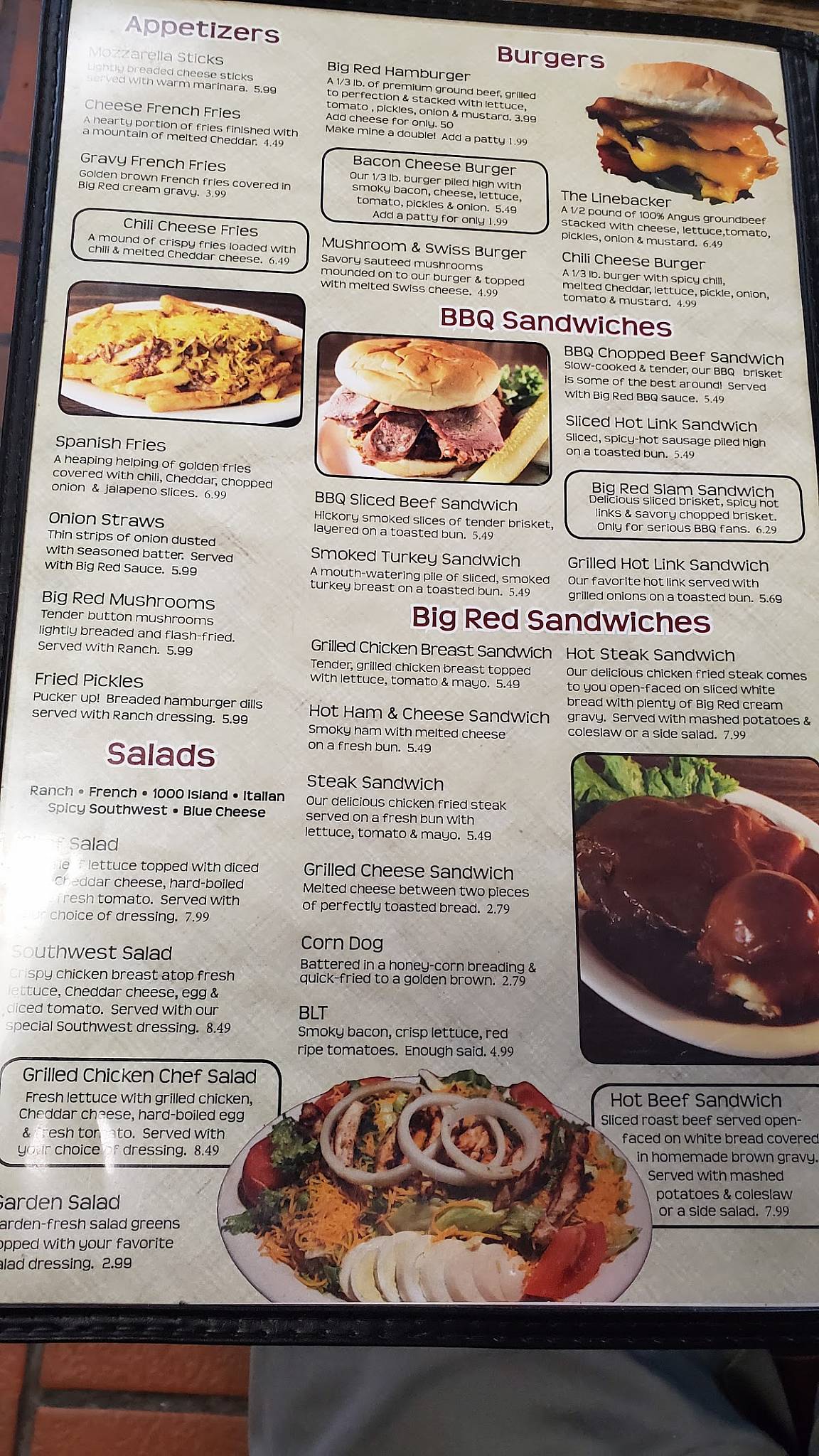 Menu at Big Red Restaurant, Park Hill