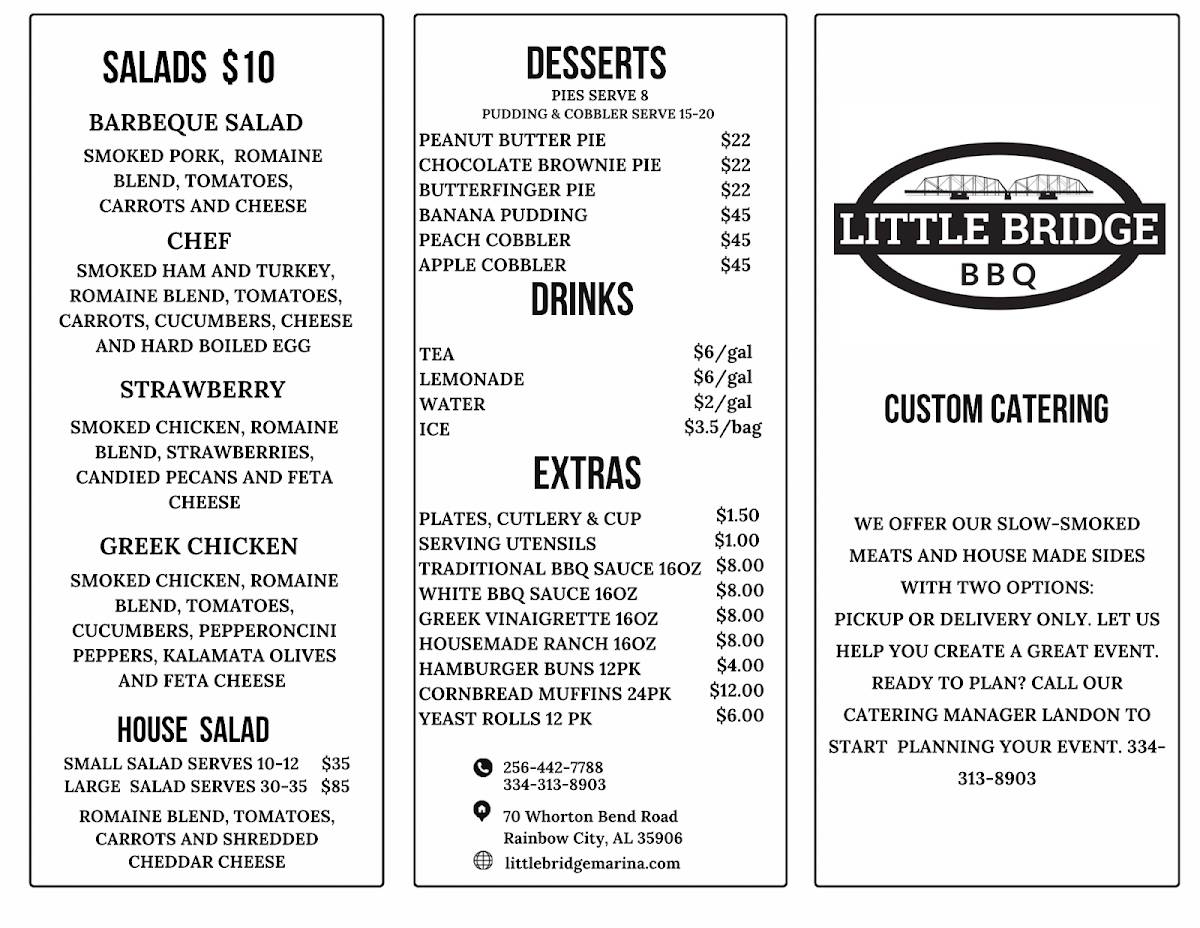 Menu at Little Bridge Marina LLC BBQ, Rainbow City