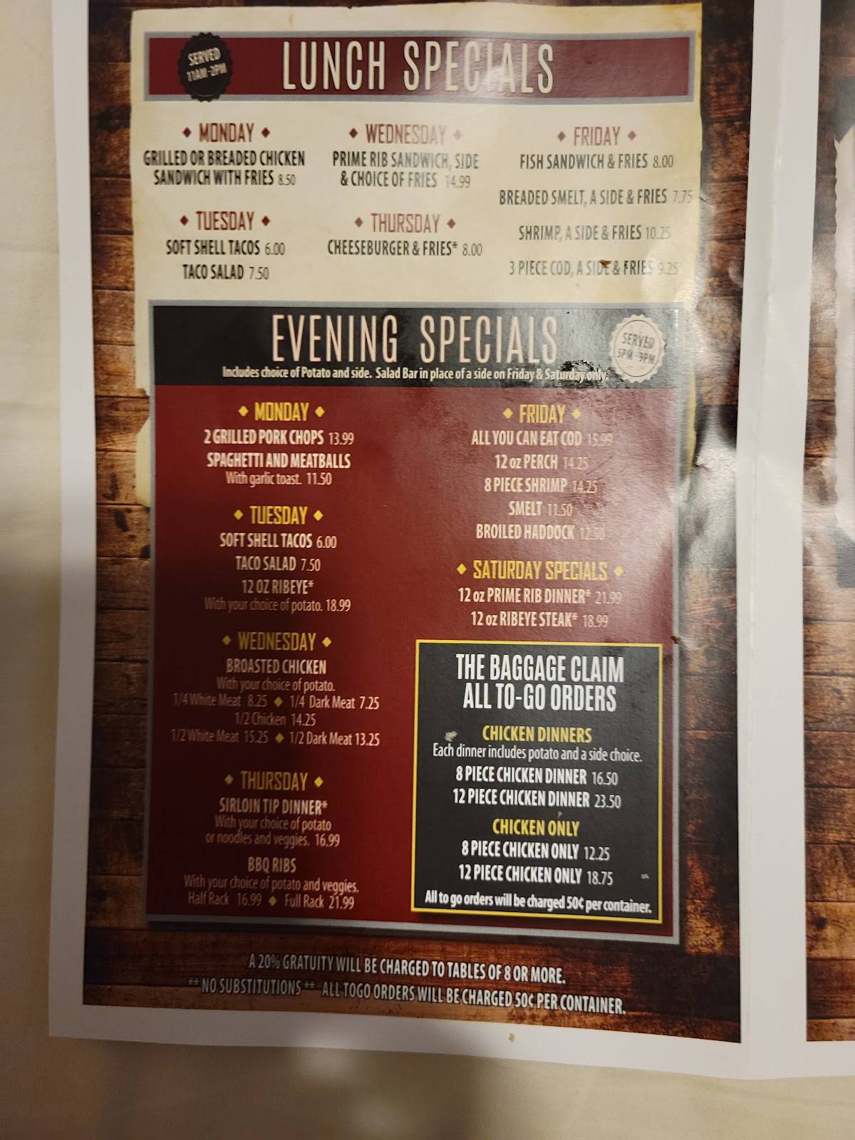 Menu at BJ’s Airport Bar & Grill, Black River Falls, W9944 Airport Rd