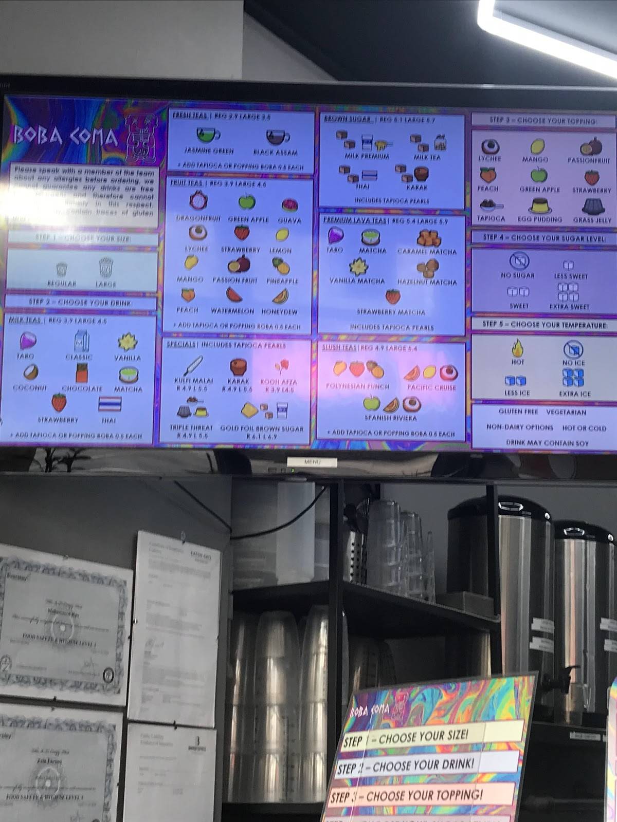 Carta de BOBA COMA Bubble Tea - Leyton, Londres