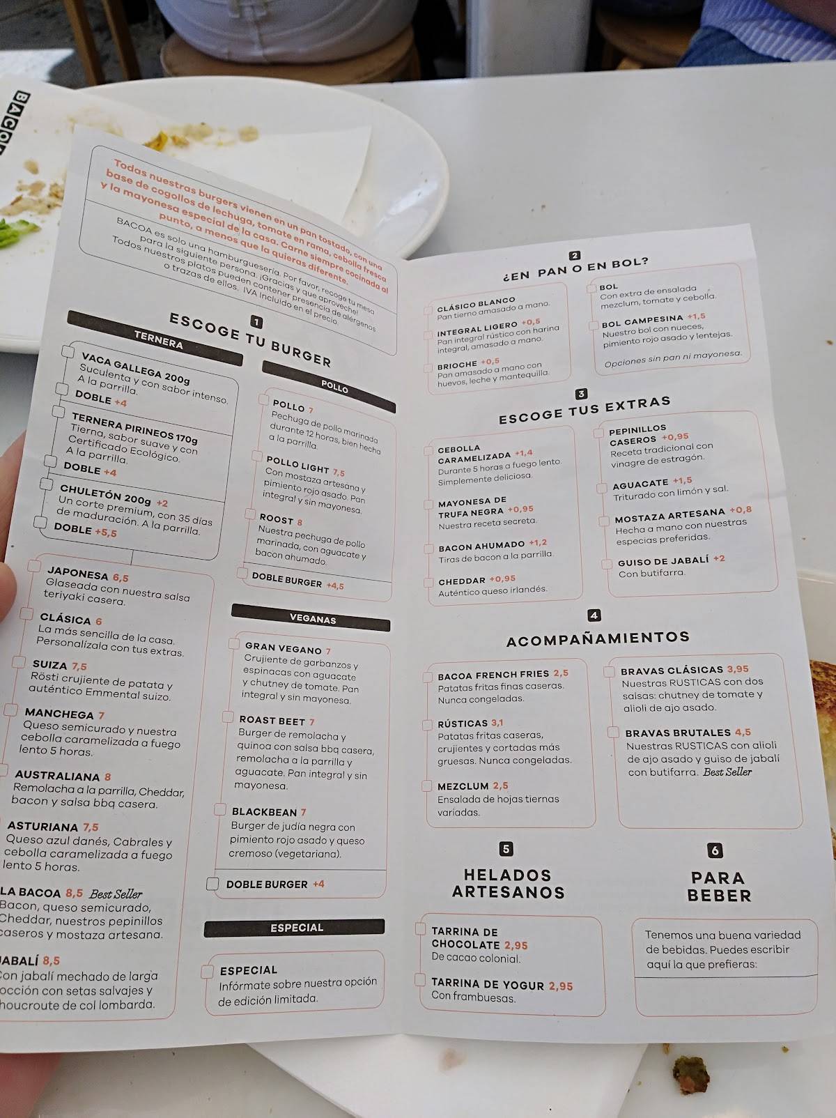Carta de Bacoa Burger Barceloneta Hamburgueseria a Barcelona, Barcelona ...
