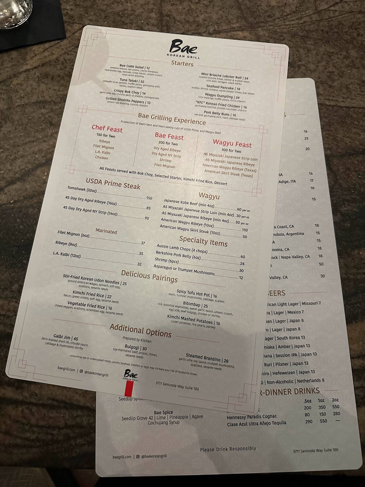 Menu at Bae Korean Grill BBQ, Hollywood
