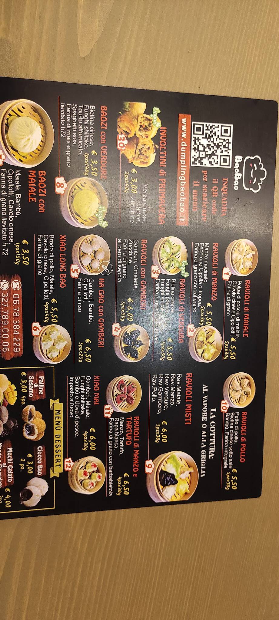 Menu da Bao Bao Prati - Ravioleria ristorante, Roma