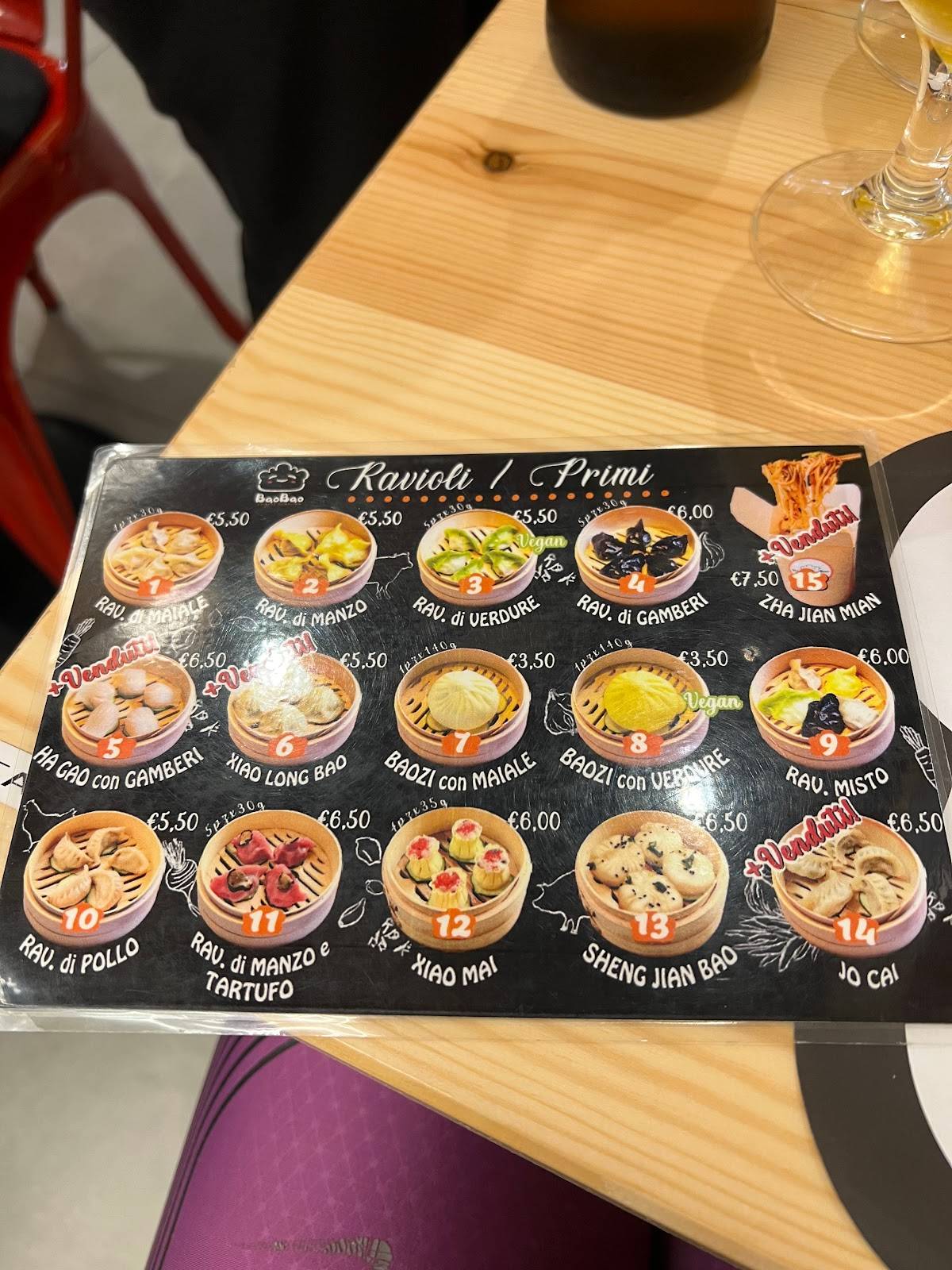 Menu da Bao Bao Prati - Ravioleria ristorante, Roma