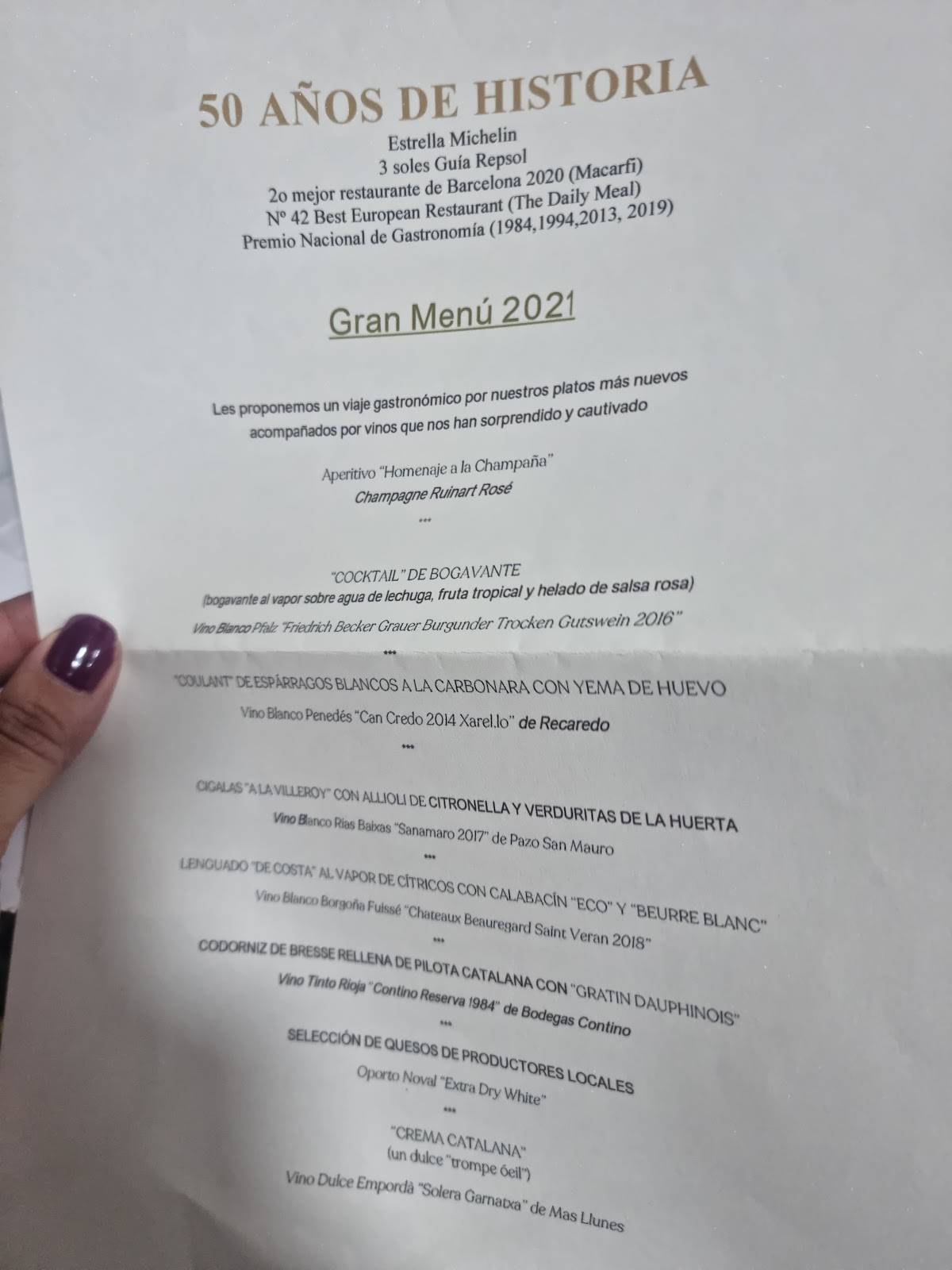Menu at Via Veneto restaurant, Barcelona