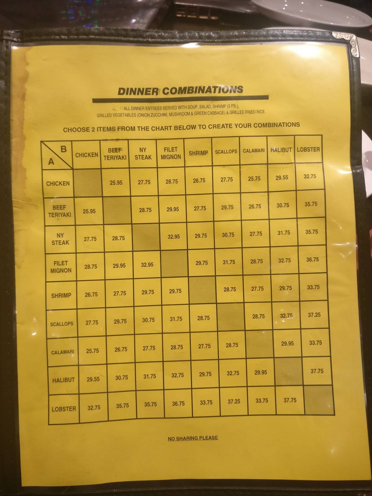 Menu at Bari Bari Japanese Steak House, Yorba Linda, Yorba Linda Blvd