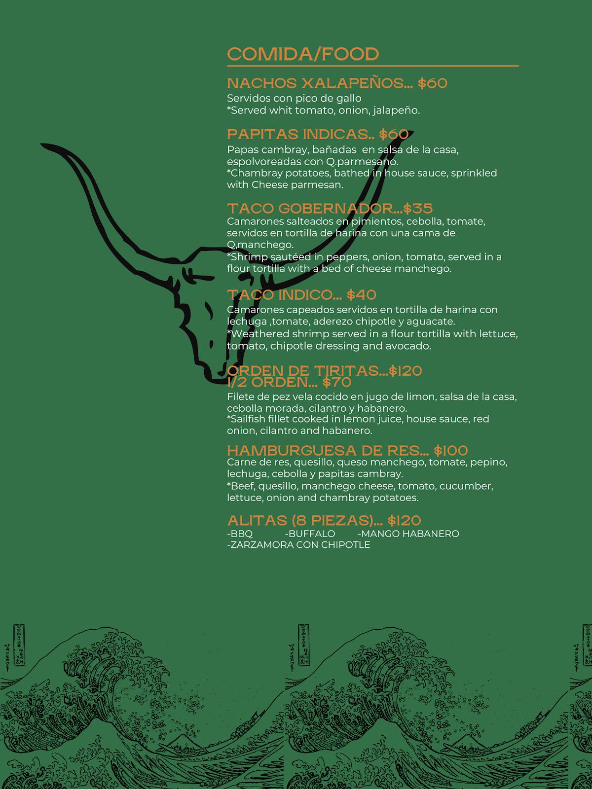 Menu at Barra Indica, Puerto Escondido