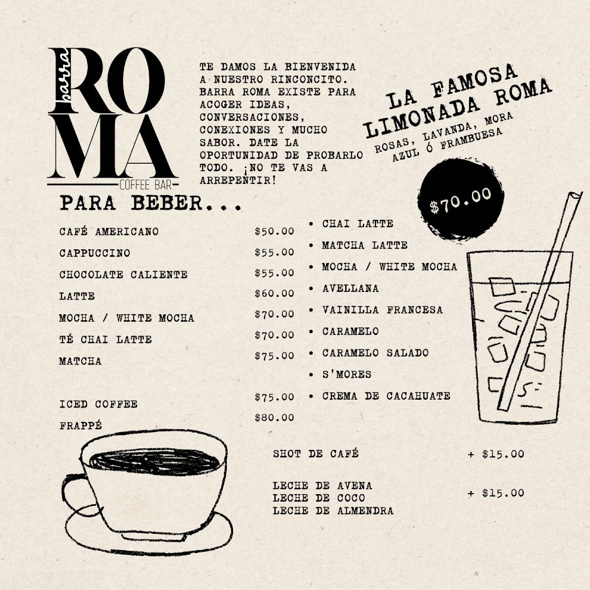 Menu at Barra Roma - Coffee bar, Piedras Negras