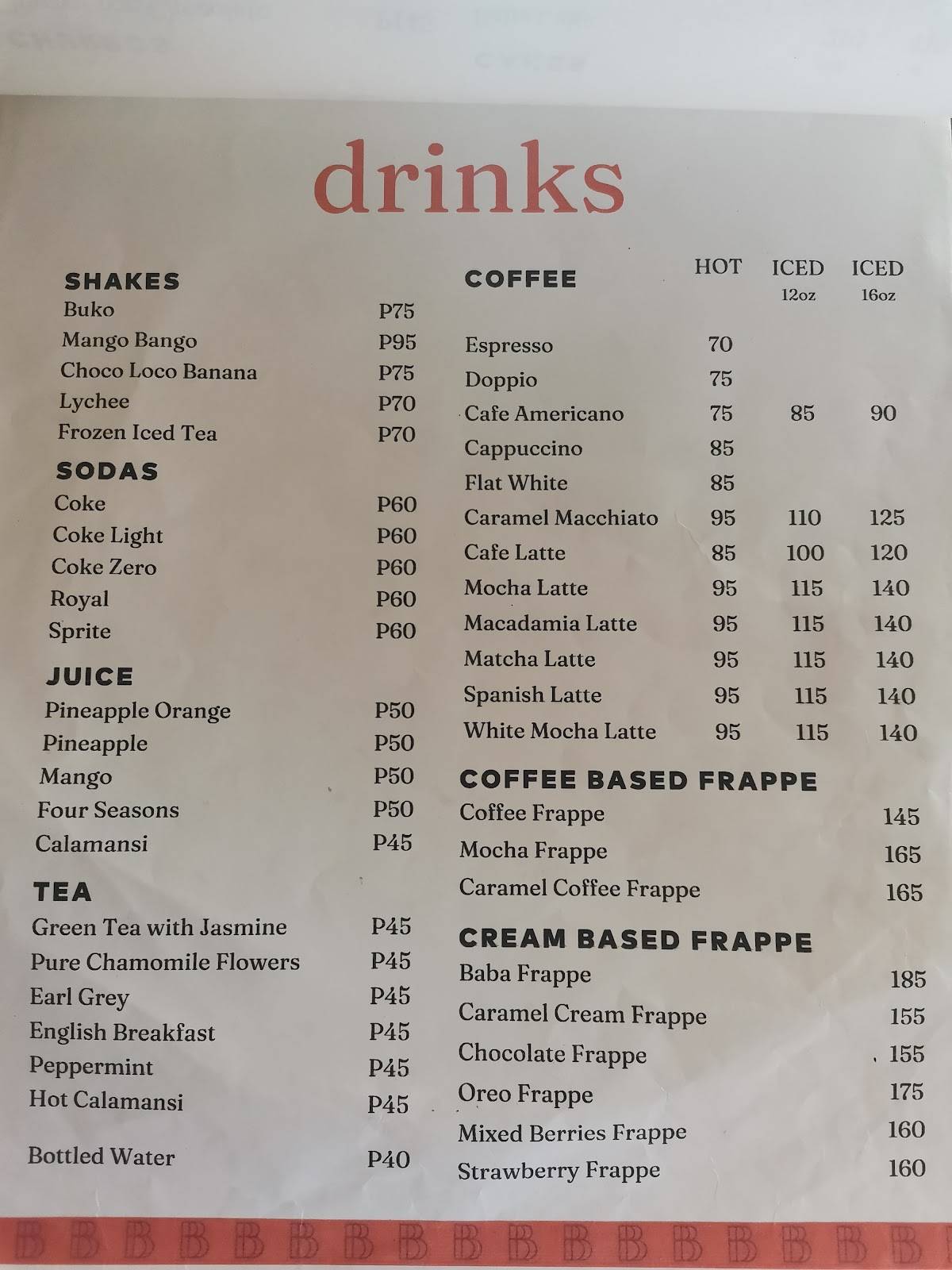 Menu at Bascon Cafe, Bacolod, 27 Lacson St