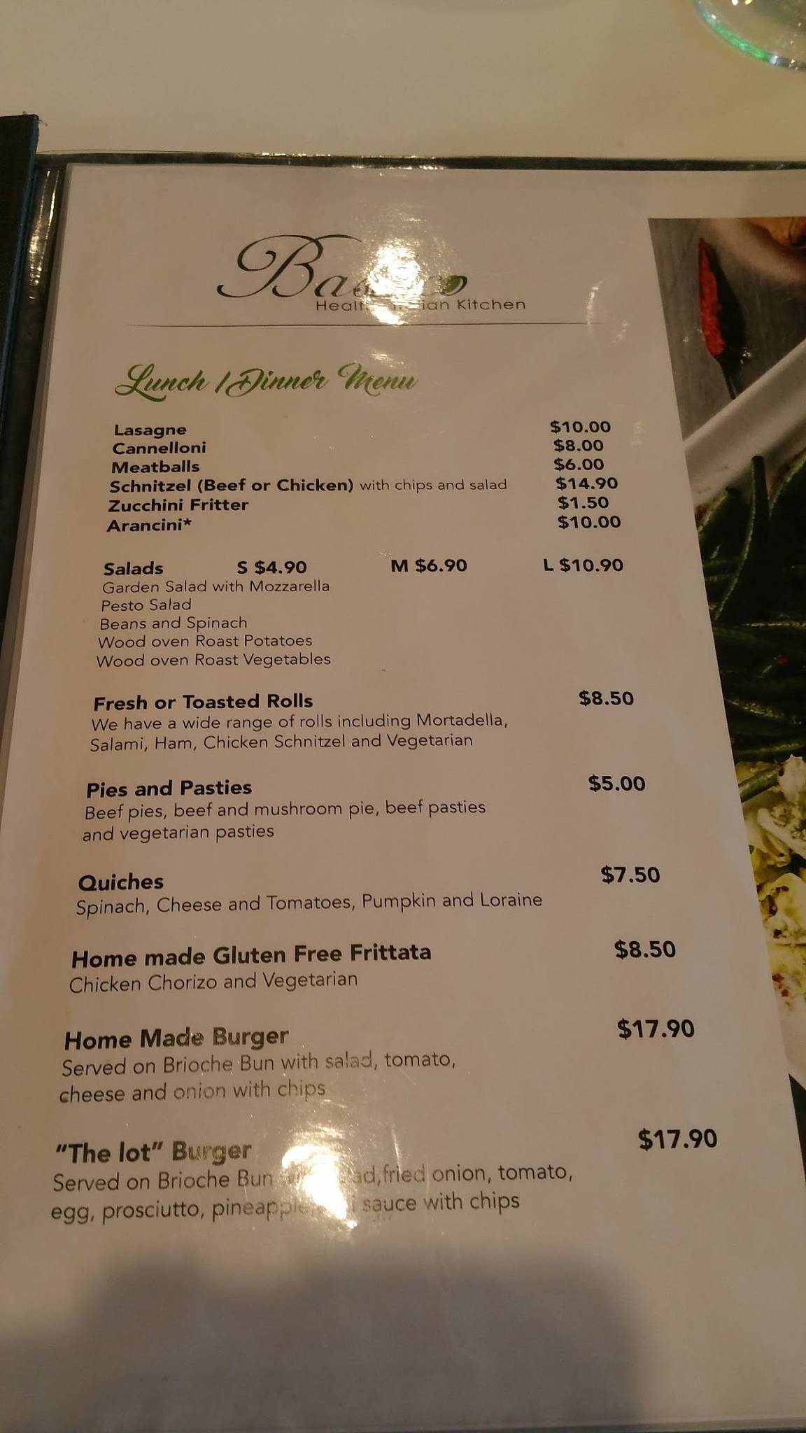 Menu at Basilico Cafe, Prospect